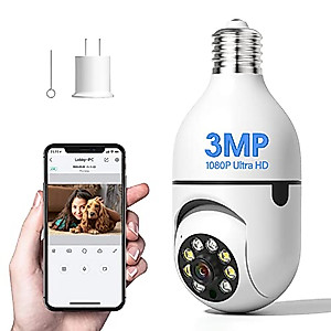 Light Bulb Security Camera 3MP—Only Connect 2.4GHz WiFi Wireless Indoor Surveillance Camera, 1080p HD 355° Pan/Tilt Baby Monitor Auto Tracking/Night Vision/2-Way Talk/Alerts/TF/Cloud(No 5GHz WiFi)