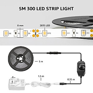 Lepro LED Strip Light White, 16.4Ft Dimmable Vanity Lights, 3000K Super Bright LED Tape Lights, 300 LEDs SMD 2835, Strong 3M Adhesive, Suitable for Home, Kitchen, Under Cabinet, Bedroom, Warm White