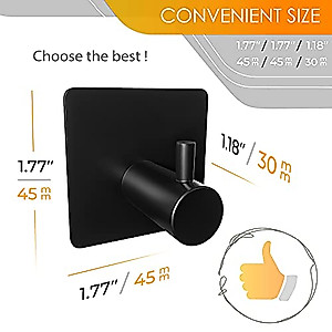 SAYONEYES Adhesive Towel Hooks for Hanging – Matte Black SUS304 Stainless Steel Waterproof Wall Hooks with Strong Adhesive Tapes – 3M Hooks for Bathroom, Bedroom, Kitchen – 4 Pack