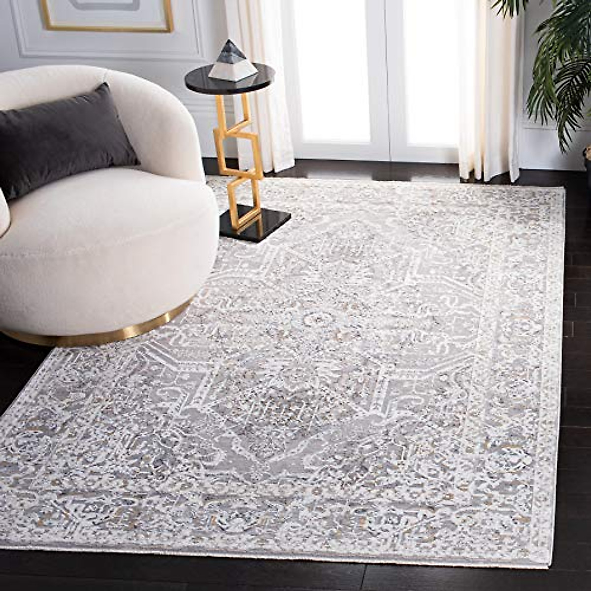 Martha Stewart Collection by SAFAVIEH 5' x 8' Ivory/Light Grey MSR8934B Sabrina Living Room Dining Bedroom Area Rug