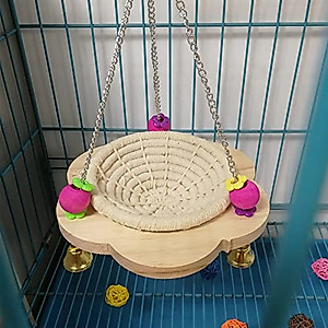 Diaertiny Hanging Bird Nest Parrots Bed with Colorful Swing Wooden Bracket Nibble Toys and Bells Handmade Cotton Hemp Rope for Parakeet Conures Finch Budgie Lovebird (Cotton Rope)