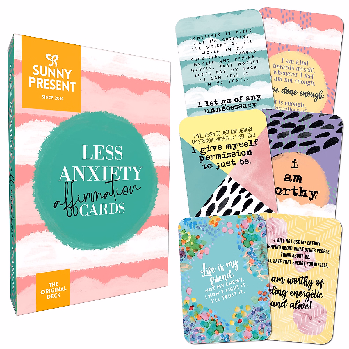 Less Anxiety Affirmation Cards - 45 Beautifully Illustrated Self Care Cards to Help Stress & Anxiety, Relaxation