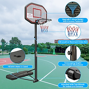 aokung Family Portable Basketball Hoop & Goals with 43" Impact Backboard Basketball System Height Adjustable 6.5ft - 10ft for Youth and Adults Indoor Outdoor