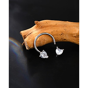 Jewseen Heart Septum Ring 16g Clear CZ Septum Jewelry Daith Piercing Jewelry Cartilage Earring Helix Piercing Jewelry Nose Ring Hoop Earring Conch Tragus Earring for Women Men