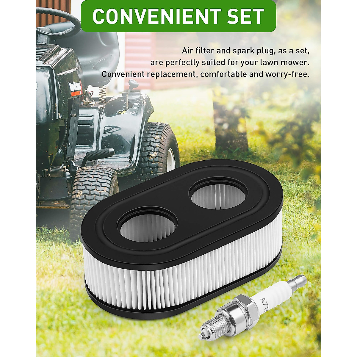 593260 Air Filter, 798452 334404 Air Cleaner Cartridge Filter, 2PCS Walk Behind Lawn Mower Air Fliter with 1PCS Spark Plug for 4247 5432 5432k 09P00 09P702 550E 500EX 550EX 625 575EX