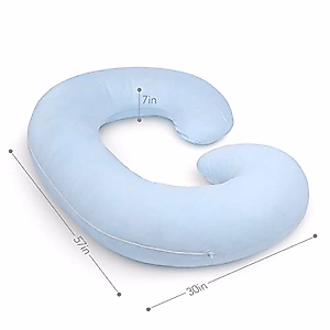 Pharmedoc Pregnancy Pillows, C-Shape Full Body Pillow – Jersey Cover Light Blue – Pregnancy Pillows for Sleeping – Body Pillows for Adults, Maternity Pillow and Pregnancy Must Haves, New Mom Gifts