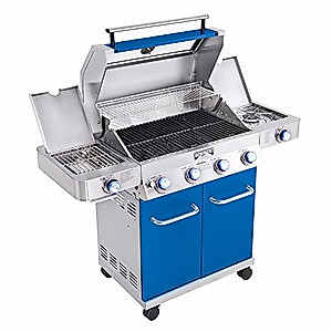 Monument Grills Larger 4-Burner Propane Gas Grills Stainless Steel Cabinet Style with Clear View Lid, LED Controls, Built in Thermometer, and Side & Infrared Side Sear Burners, Blue