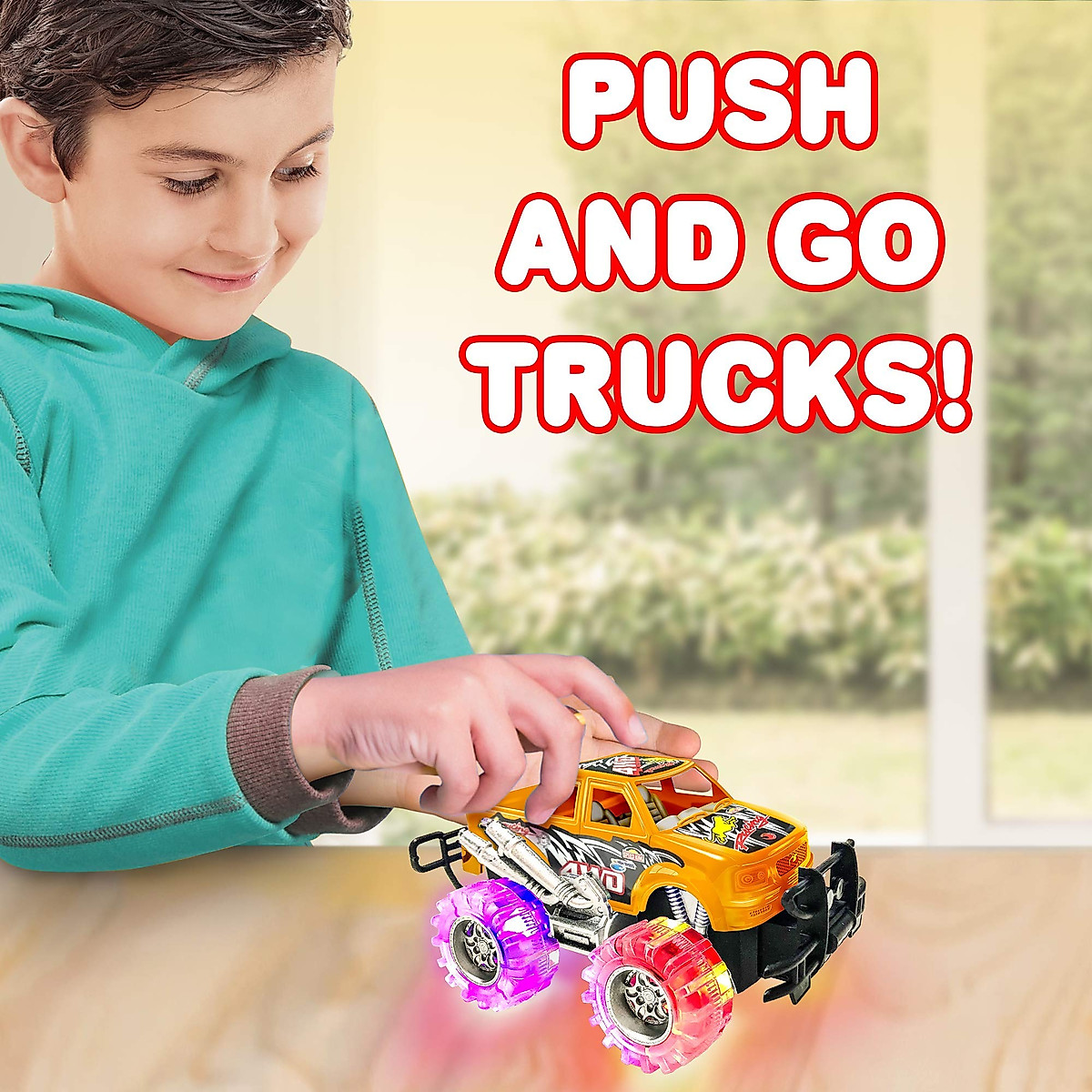 ArtCreativity Light Up Monster Trucks for Boys,- 6 Inch Toy Cars for 2 Year Old Boys,- Push n Go Car Toys for Boys 3-5 Years Old,- Light Up Toys for Kids, Best Gift for Kids Age 3-6 Years Old & Up