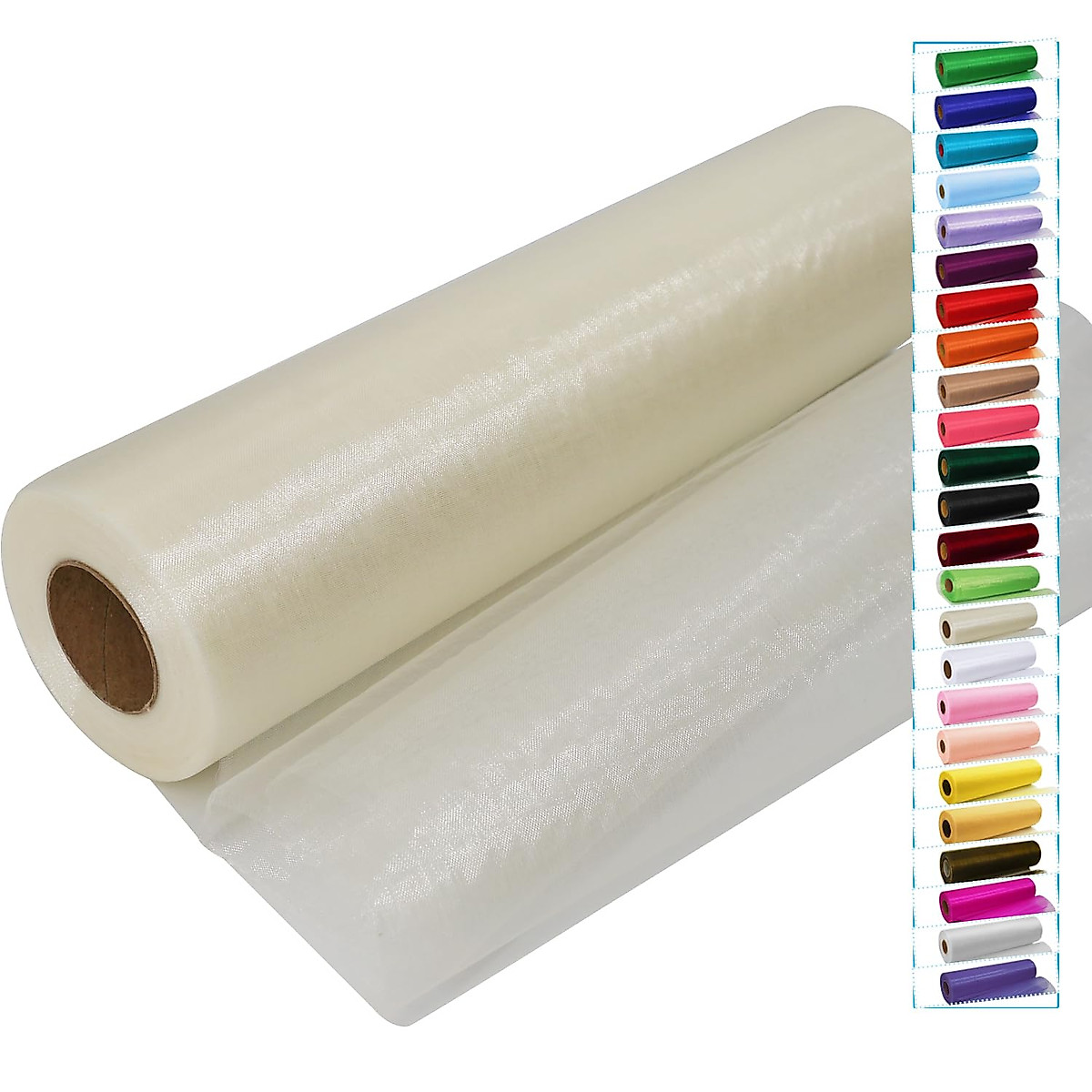 Ivory Tulle Crystal Organza Fabric Rolls 12 Inch by 50 Yards (150 feet) Sheer Fabric for DIY Tutu Bow Baby Shower Birthday Party Wedding Decorations Christmas Craft Supplies