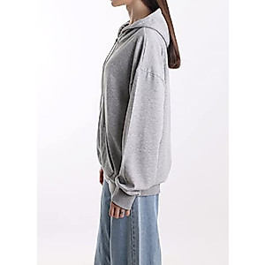 TOMLALEL Women's Active Zip Up Hoodie, Oversized Loose Casual Jacket, Comfortable Long Sleeve with Pockets Zipper Drawstring (Medium, Oversized_Grey)