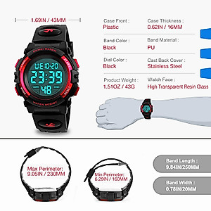 Digital Watch for Girls Ages 4-15, Kids Red Digital Sports Waterproof Outdoor Analog Electronic Watches with Alarm Stopwatch, Children Birthday Presents Gifts Toys for Age 4-12 Year Old Boys Girls
