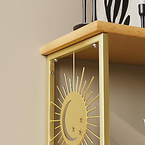 Apresolar Floating Nightstand Wall Mounted - Natural Solid Wood Night Stand, Bedside Table 2 Tier Shelf, Modern Metal Celestial Side Floating Shelves Decor for Living Room Bedroom