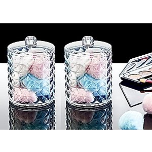 Bremen Home 2 Pack Cotton Ball Swab Pad Holders Diamond Design Acrylic Qtips Jar, Floss Picks, Bath Salts, Makeup, Bathroom Organizer Storage Dispenser