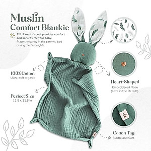 Mikito Organic Cotton Baby Muslin Lovey Bunny - Oeko-TEX & GOTS Certified - Security Blanket & Perfect Loveys for Babies - Unisex New Baby Gift for Ultimate Comfort & Peaceful Dreams
