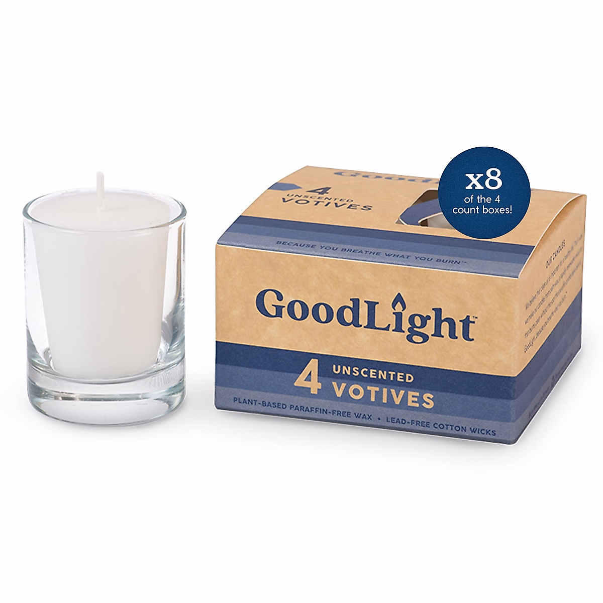 GoodLight Paraffin-Free Votive Candles, Vegan Palm Wax, Clean-Burning and All-Natural Votive White Candles | 15-Hour Burn Time (32 Unscented Votive Candles)