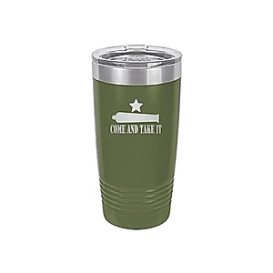 Rogue River Tactical Come and Take It Gonzales Texas Flag 20 Oz. Stainless Steel Travel Tumbler Mug Cup w/Lid Vacuum Insulated Hot or Cold (Green)