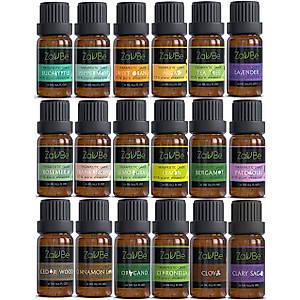 MABUA 18 Essential Oil Set with 20 Holes Case Natural Therapeutic 100% Diffuser Aromatherapy Grade Lavender Lemon Peppermint TeaTree Argan Frankincense Bergamot Lemon