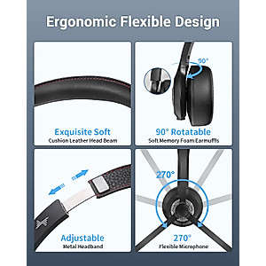 JIAMQISHI Wireless Headset with AI Noise Cancelling Microphone Bluetooth Headset - Bluetooth V5.2 Headphones with Mic Mute for Computer/Laptop/PC/iPhone/Android/Cell Phones/Zoom/Ms Teams-Black