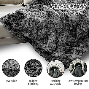 MAXICOZY Faux Fur Throw Blanket, Soft Fluffy Sherpa and Fleece Blankets, Comfy and Fuzzy Plush Throw, 50" x 60", Cozy Machine Washable Throws for Bed, Chair and Couch