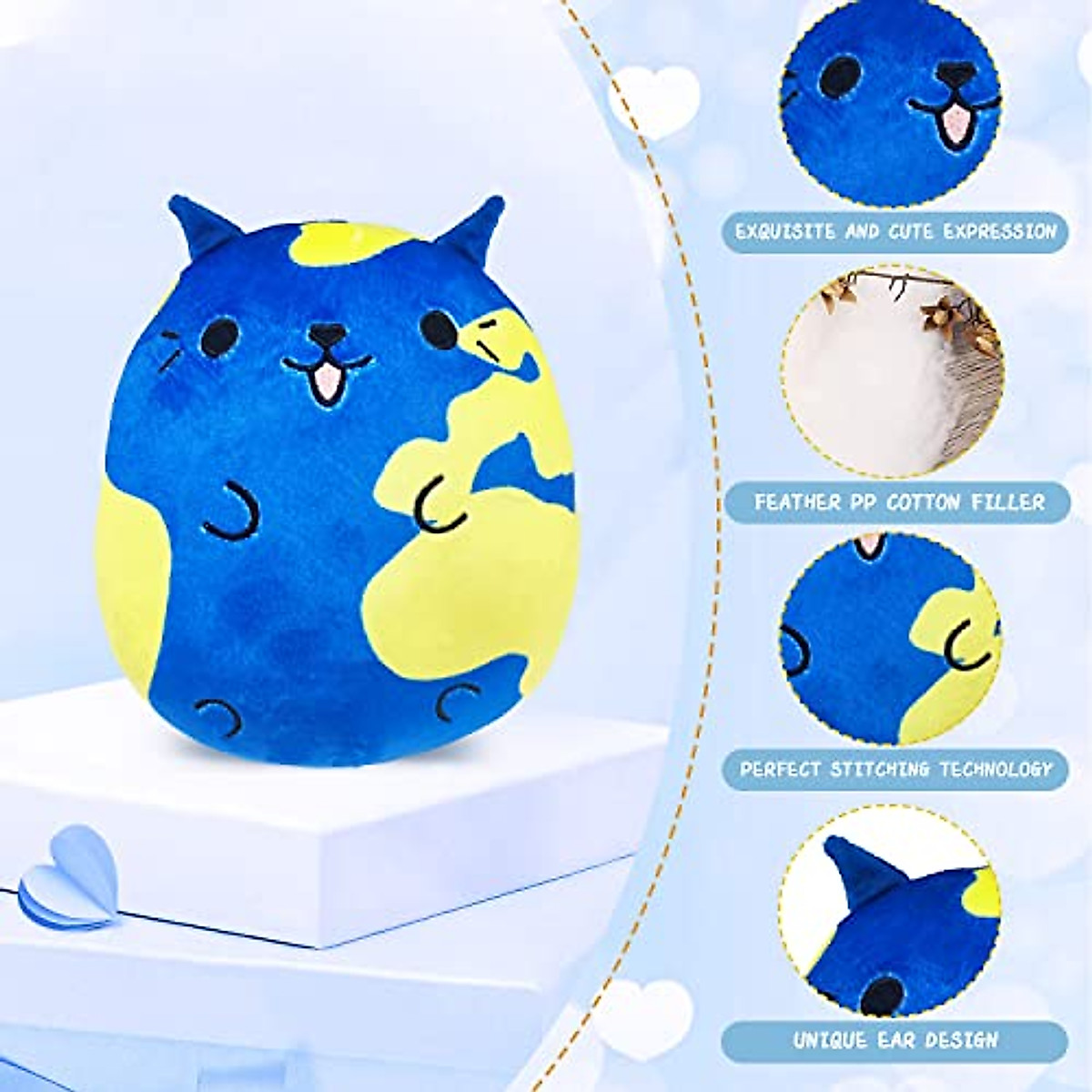 Weighted Cat Stuffed Animals 10" Big Kawaii Cute Plushie for Girls Boys Anxiety, Anime Cat Plush Toy, Kitten Soft Plushy for Christmas Stocking Stuffers Party Favors Birthday Gift for Kids (Blue1)