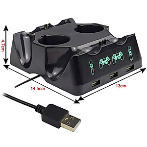 PS4 Controller Charger Station, PS 4 VR Move Motion Controller Fast Charging Dock with LED Indicator, Compatible with PS4/ PS4 Pro/ PS4 Slim, Black