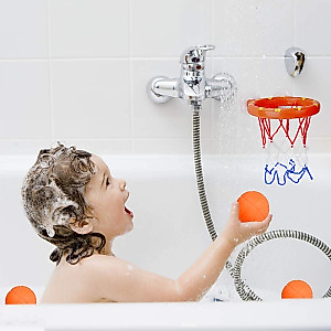 SEISSO Bathtub Bath Toys, Basketball Hoop & 3 Balls Playset for Boys Girls, Suctions Cups Basketball Hoops Toy for Kids & Toddlers, Shooting Game