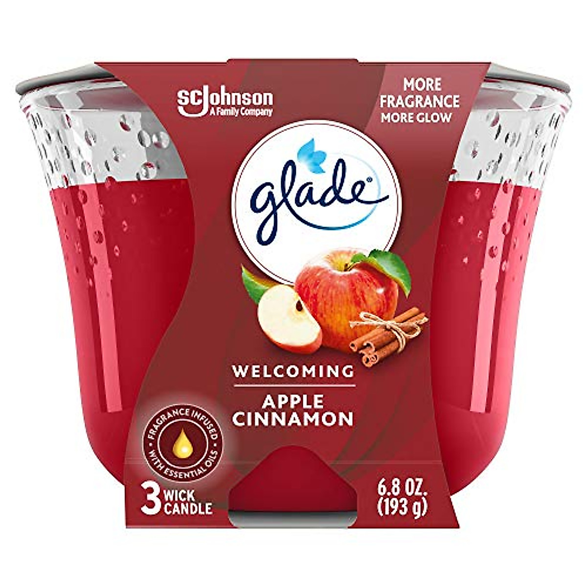 Glade Candle Apple Cinnamon, Fragrance Candle Infused with Essential Oils, Air Freshener Candle, 3-Wick Candle, 6.8 Oz, 3 Count