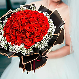 120 Pcs Gold Edge Flower Wrapping Paper, Pure Color Translucent Waterproof Bouquet Wrapping Paper Florist Paper for Bouquets Gift Wedding DIY Crafts Packaging(Black)