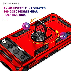 SunRemex for Google Pixel 7 Pro Case with Invisibility Screen Protector, Magnetic Ring Holder Kickstand,[Military Grade] 20ft. Drop Tested Protective Phone Case for Google Pixel 7 Pro (Red)