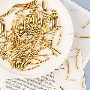 AUEAR, 100 Pack Plated Metal Smooth Long Curved Noodle Tube Spacer Loose Beads 3x50mm for DIY Necklace Bracelet Jewelry Making (Gold)