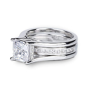 Jeulia Interchangeable Princess Cut Sterling Silver Ring Set Fashion Anniversary Promise Engagement Wedding Ring Set for Her with Gift Jewelry Box (7)