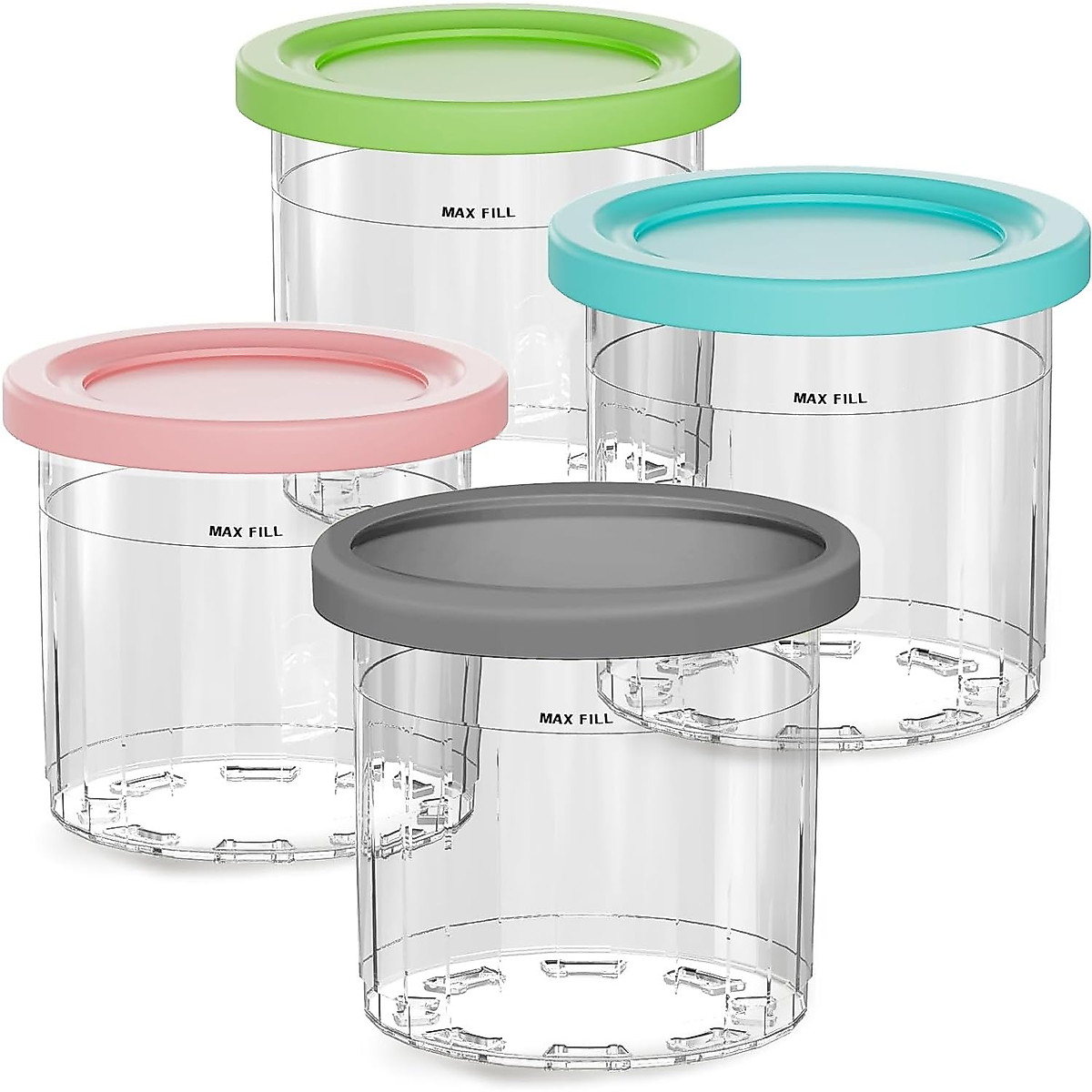 AFDLLDQM Containers Replacement for Ninja Creami Pints and Lids - 4 Pack, 16oz Cups Compatible with NC301 NC300 NC299AMZ NC290 Series Ice Cream Maker - BPA-Free & Dishwasher Safe
