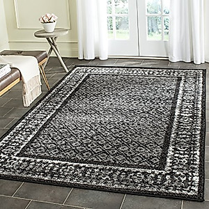 SAFAVIEH Adirondack Collection Area Rug - 4' Square, Black & Silver, Distressed Design, Non-Shedding & Easy Care, Ideal for High Traffic Areas in Living Room, Bedroom (ADR110A)