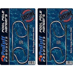 Stainless Steel Pool Pole Hangers - Unlimited Free Replacements - 4 ProTuff Heavy Duty Double Hooks, Ideal Holder Set for Swimming Pool Telescopic Pole, Leaf Rake, Brush, Vacuum Hose & Garden Tool