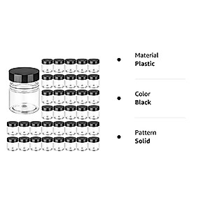 36 Pieces Plastic Jars Round Clear Leak Proof Cosmetic Container Jars with Inner Liners and Lids for Lotions Ointments Travel Make Up Storage (2 oz, Black)