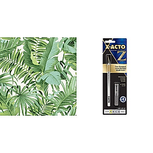 NuWallpaper NU2906 Maui Peel and Stick Wallpaper, Green & X-Acto No 1 Precision Knife | Z-Series, Craft Knife, with Safety Cap, 11 Fine Point Blade, Easy-Change Blade System