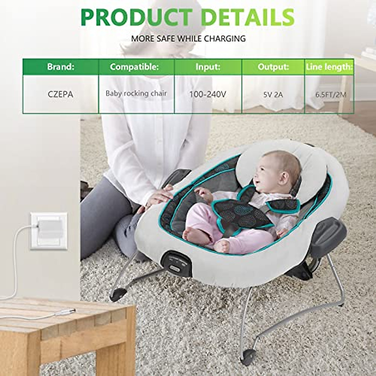 Czepa 5V Charger Cord for Graco Baby Simple Swing, Glider LX/Elite/Petite LX/Premier, DuoGlider, Sweetpeace, DuetSoothe, DuetConnect LX, Nova Baby Swing Power Cord Adapter