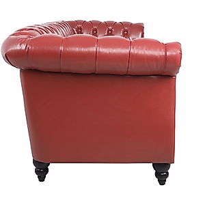 LEVNARY Chesterfield Sofa, Classic Tufted Upholstered Leather Couch, Modern 3 Seater Couch Furniture with Tufted Back for Living Room Office (Wine Red)