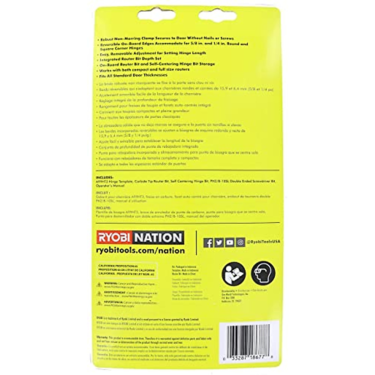 Ryobi A99HT3 Door Hinge Installation Kit/Mortiser Template