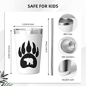 12oz Tumbler Native America Bear Claw Stainless Steel Cup With Straw And Lid Spill Proof Bulk Double Wall Vacuum Reusable Water Tumblers For Cold Hot Drink