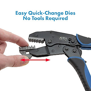 Crimping Tool Set 6 pc by Aven -Ratcheting Wire Crimper with Interchangeable Dies for Insulated and Non Insulated Terminals