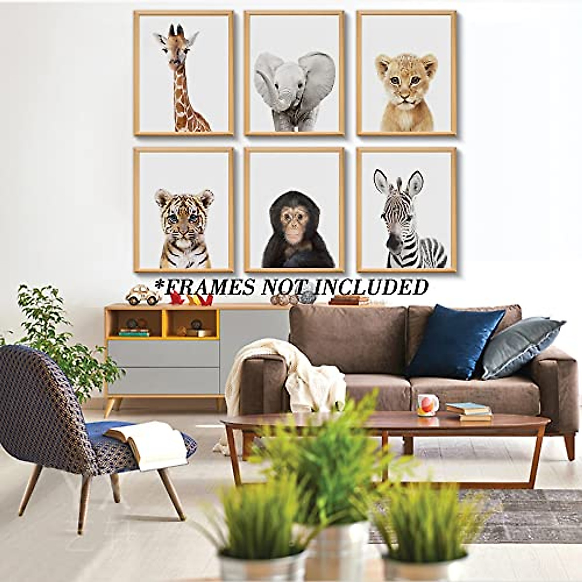 Set of 6 Baby Safari Nursery Wall Decor - Picture Cute Animal Wall Prints on Canvas, under 20 dollars gifts for Baby Boys and Girls Room, UNFRAMED Wall Art(8 x 10 inch)
