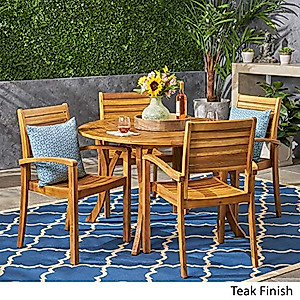 Christopher Knight Home Payne Outdoor 4-Seater Round Acacia Wood Dining Set, Teak Finish