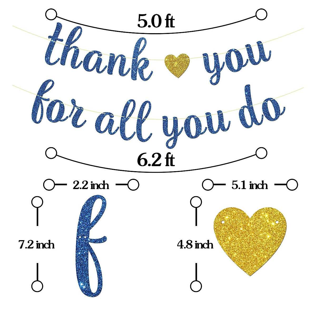 Maicaiffe Thank You for All You Do Banner - Wedding Party Decor - Engagement - Thanksgiving Theme - Staff Employee Graduation Retirement Paster Appreciation Party Decorations, Blue Glitter