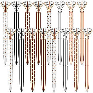 PASISIBICK 16 Pcs Big Diamond Pens-Bling Wedding Crystal Metal Ballpoint Pens with Black Ink (4 Mixed Colors)