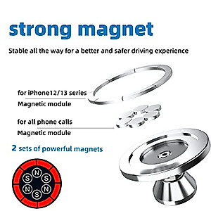 Magnetic Phone Holder for Car, [ 2 Groups Super Strong Magnet ] [ 360° Rotation ] Universal Dashboard Car Mount Holder Compatible with All Smartphones (Black)