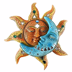 Rustic Art Decor Sun and Moon Sculpture Wall Decor Metal Wall Home Sculpture- Indoor Outdoor Decoration For Home Living Room Bedroom Bathroom Kitchen Patio Fence Porch (Multi, 11x11inch)