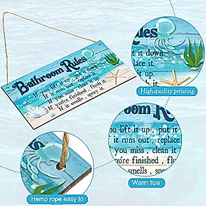 Bathroom Rules Sign Decor Bathroom Rule Wall Plaque Decor Bathroom Rule Wooden Hanging Sign Bathroom Wall Art Farmhouse Bathroom Wall Decor Rustic Funny Bathroom Decor, 10 x 5 Inch（sea beach）