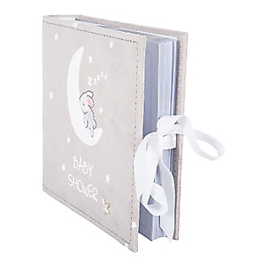 Happy Homewares Cute and Beautiful Neutral Grey Suede Baby Shower Photo Album - 80 Spaces for 4x6 Photos | White Moon and Stars