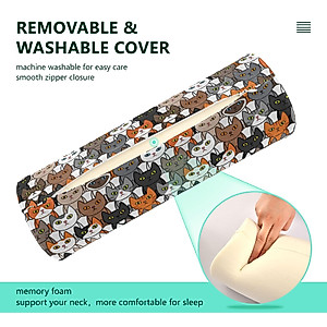 Vnurnrn Cartoon Cats Neck Support Pillow Round Neck Roll Bolster Cylinder Pillow Cervical Pillows Travel Pillow for Leg Knee Back Head Support for Bedroom Camp Work Women Men